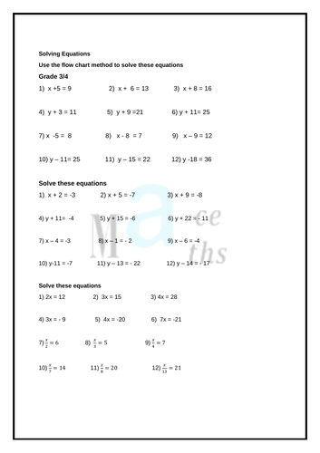 Solving Linear Equations KS2-4 / Easy flowchart method with Ans ...