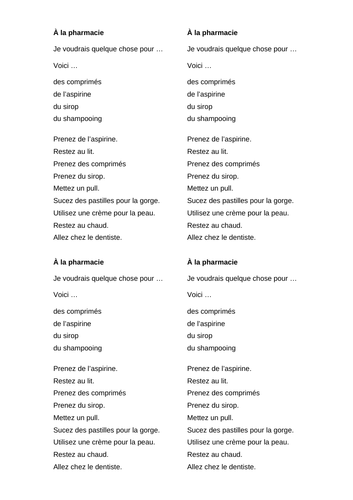 A la pharmacie role-play | Teaching Resources