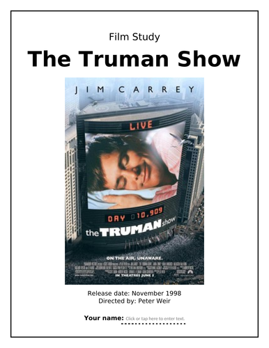 The Truman Show Film Study Booklet | Teaching Resources