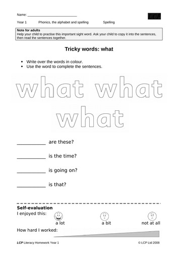 Year 1 Literacy/English Home Learning Pack includes Parental Guidance ...