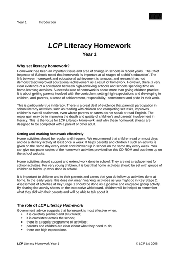 Year 1 Literacy/English Home Learning Pack includes Parental Guidance ...