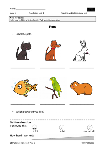 Year 1 Literacy/English Home Learning Pack includes Parental Guidance ...