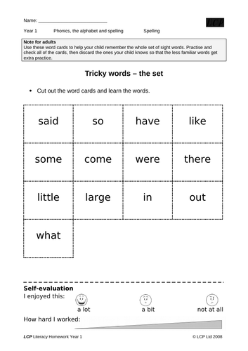 Year 1 Literacy/English Home Learning Pack includes Parental Guidance ...