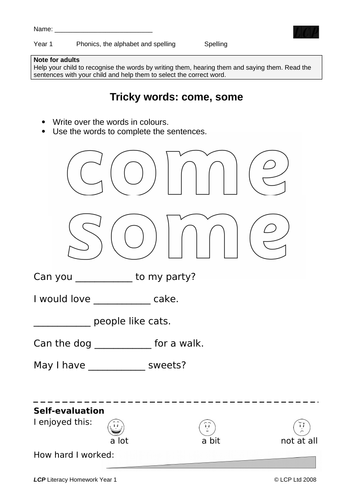 Year 1 Literacy/English Home Learning Pack includes Parental Guidance ...