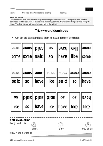 Year 1 Literacy/English Home Learning Pack includes Parental Guidance ...