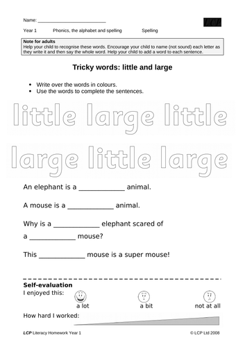 Year 1 Literacy/English Home Learning Pack includes Parental Guidance ...