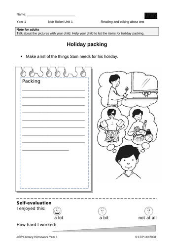 Year 1 Literacy/English Home Learning Pack includes Parental Guidance ...