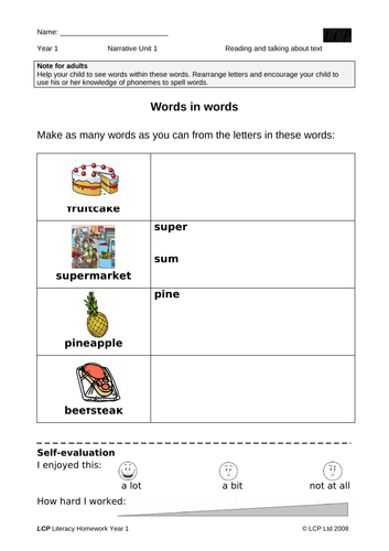 Year 1 Literacy/English Home Learning Pack includes Parental Guidance ...