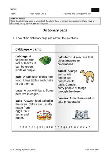 Year 1 Literacy/English Home Learning Pack includes Parental Guidance ...
