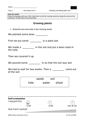 Year 1 Literacy/English Home Learning Pack includes Parental Guidance ...