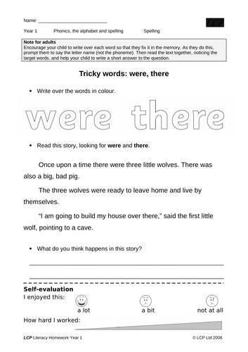 Year 1 Literacy/English Home Learning Pack includes Parental Guidance ...