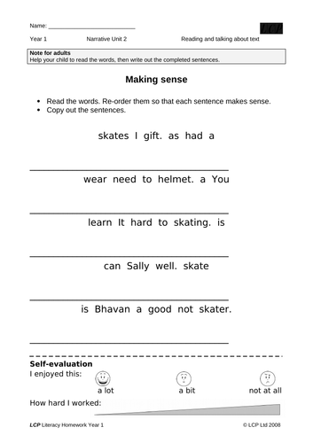 Year 1 Literacy/English Home Learning Pack includes Parental Guidance ...