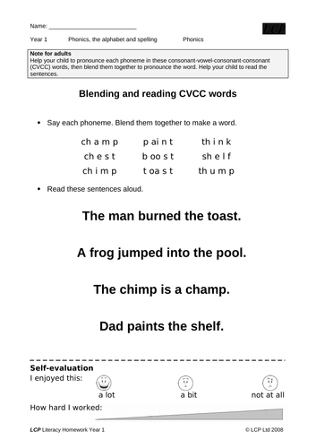 Year 1 Literacy/English Home Learning Pack includes Parental Guidance ...