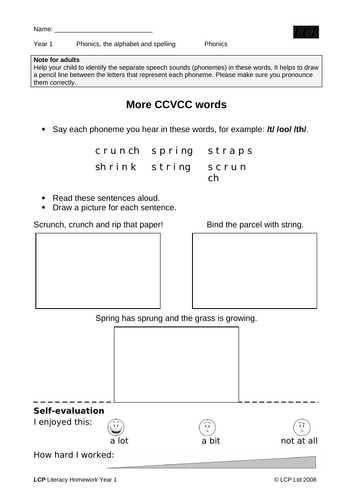 Year 1 Literacy/English Home Learning Pack includes Parental Guidance ...