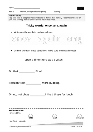 Year 2 Literacy/English Home Learning Pack (50 sheets) including ...