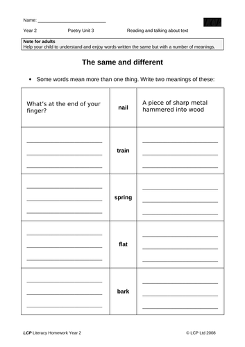 Year 2 Literacy/English Home Learning Pack (50 sheets) including ...