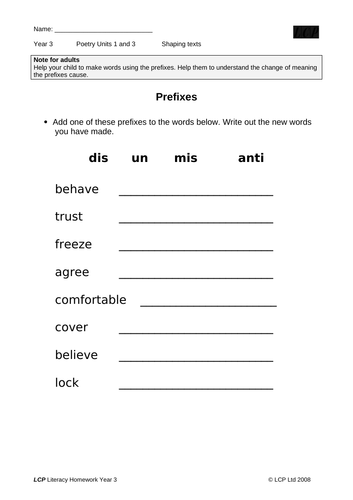 Year 3 English/Literacy Full Home Learning Pack (46 sheets) including ...