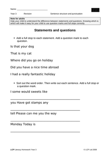 Year 3 English/Literacy Full Home Learning Pack (46 sheets) including ...