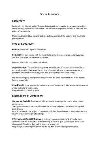 AQA Psychology Social Influence Notes Revision Study Guide | Teaching ...