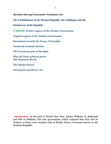 The Early Years of Weimar Republic, The Rise of Nazi party, and Hitlers ...