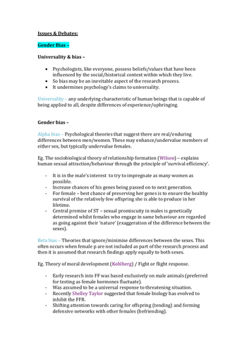 Issues & Debates Notes (AQA Psychology A-Level) | Teaching Resources