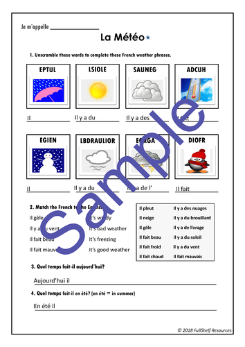 French Weather Worksheets (La Meteo) | Teaching Resources