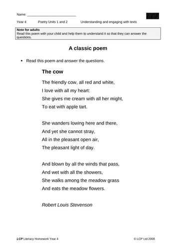 Year 4 English/ Literacy Home Learning Pack (48 sheets) including ...