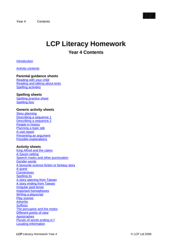 Year 4 English/ Literacy Home Learning Pack (48 sheets) including ...