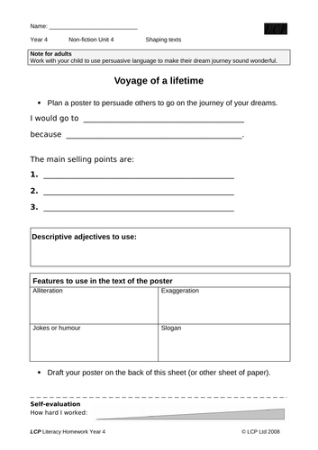 Year 4 English/ Literacy Home Learning Pack (48 sheets) including ...