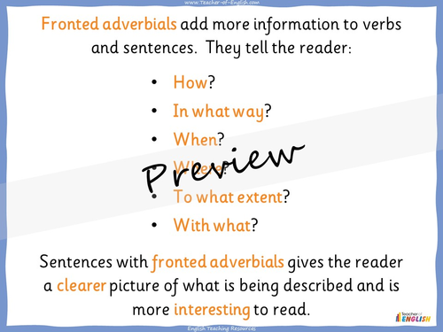 Fronted Adverbials - KS2 | Teaching Resources