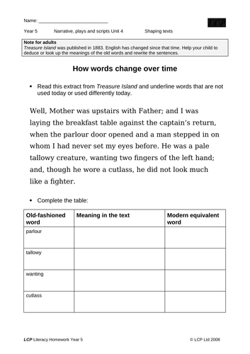 Year 5 English/Literacy Home Learning Pack (44 sheets) includes ...