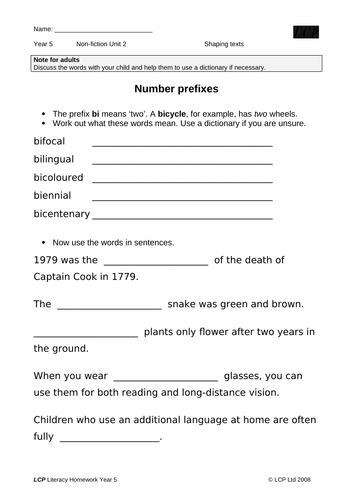 Year 5 English/Literacy Home Learning Pack (44 sheets) includes ...