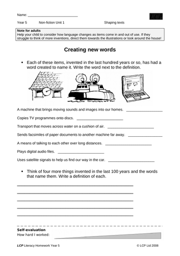 Year 5 English/Literacy Home Learning Pack (44 sheets) includes ...