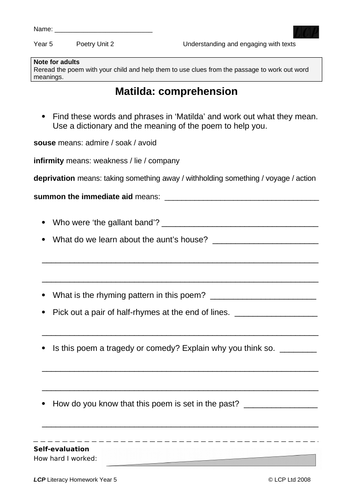 Year 5 English/Literacy Home Learning Pack (44 sheets) includes ...