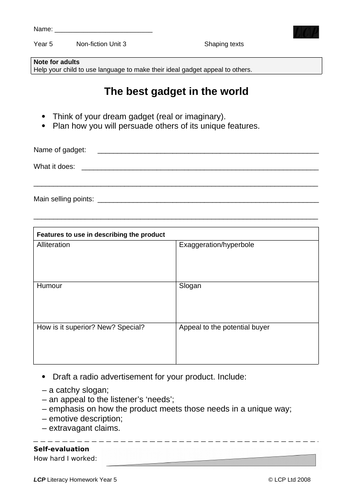 Year 5 English/Literacy Home Learning Pack (44 sheets) includes ...