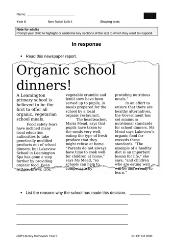 Year 6 English/Literacy Home Learning Pack (46 sheets) including ...