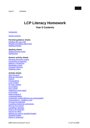 Year 6 English/Literacy Home Learning Pack (46 sheets) including ...