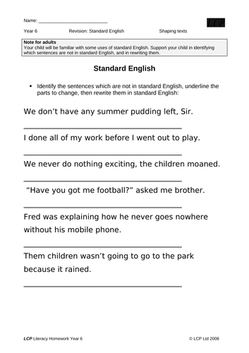 Year 6 English/Literacy Home Learning Pack (46 sheets) including ...
