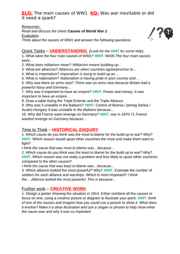 Causes of WW1 | Teaching Resources