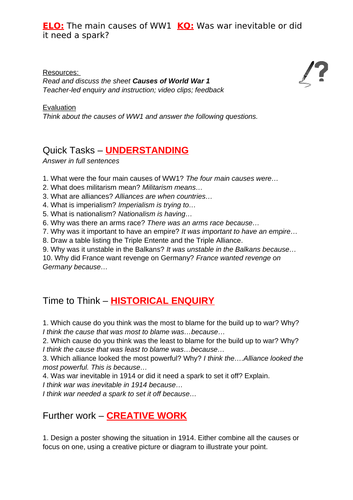 Causes of WW1 | Teaching Resources