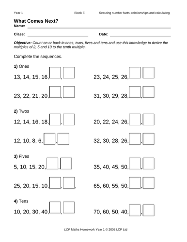 Year 1 Maths Home Learning Pack including (39 sheets) Answers and ...