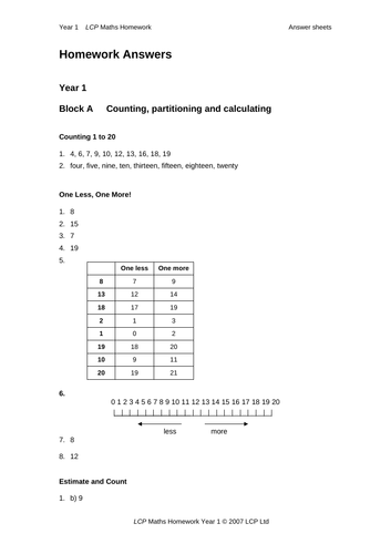 Year 1 Maths Home Learning Pack including (39 sheets) Answers and ...