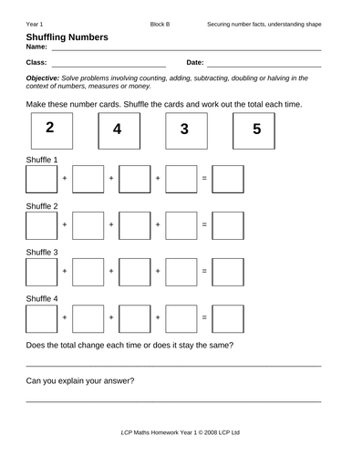 Year 1 Maths Home Learning Pack including (39 sheets) Answers and ...