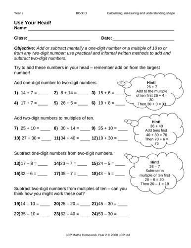 Year 2 Maths Home Learning Pack ( 39 sheets) including Parental ...