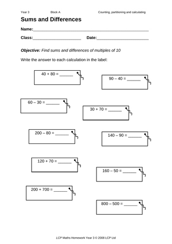 Year 3 Maths Home Learning Pack (45 sheets) including Answers and ...