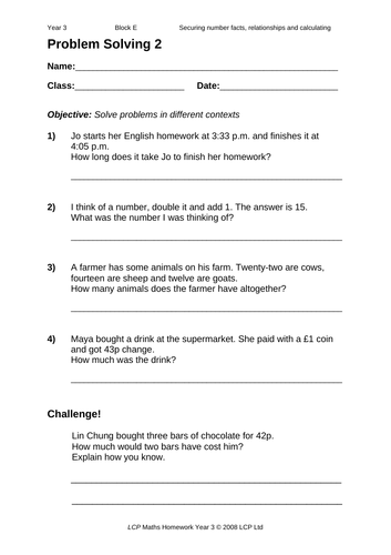 Year 3 Maths Home Learning Pack (45 sheets) including Answers and ...