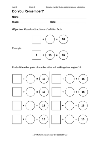 Year 3 Maths Home Learning Pack (45 sheets) including Answers and ...