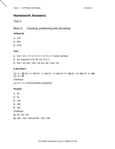 Year 3 Maths Home Learning Pack (45 sheets) including Answers and ...