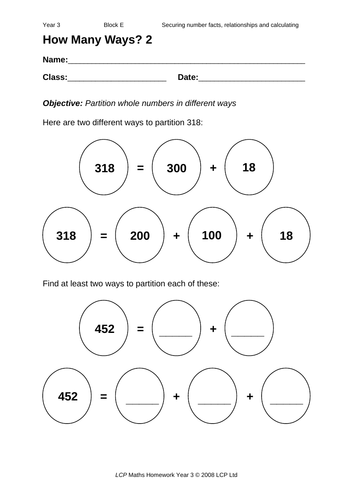 Year 3 Maths Home Learning Pack (45 sheets) including Answers and ...