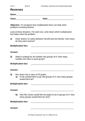 Year 3 Maths Home Learning Pack (45 sheets) including Answers and ...